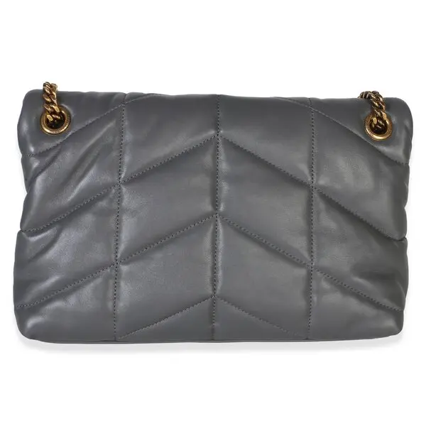 Saint Laurent Quilted Lambskin Loulou Puffer Chain Satchel - Gray