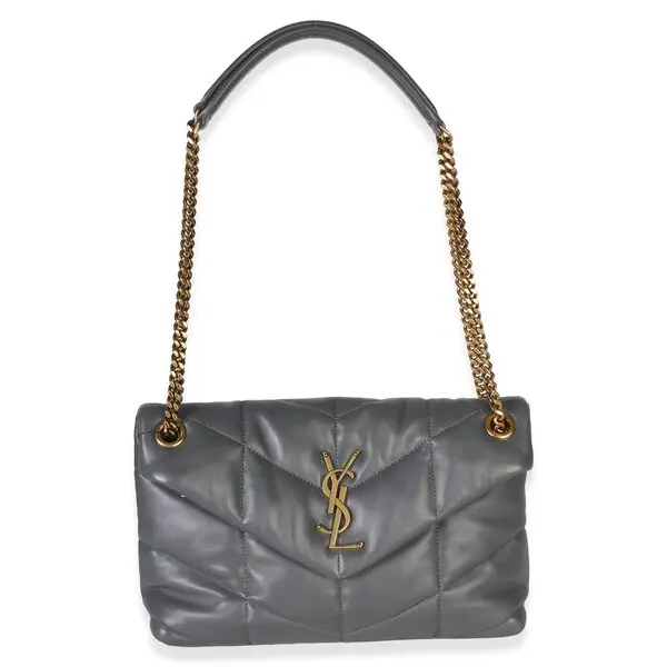 Saint Laurent Quilted Lambskin Loulou Puffer Chain Satchel - Gray