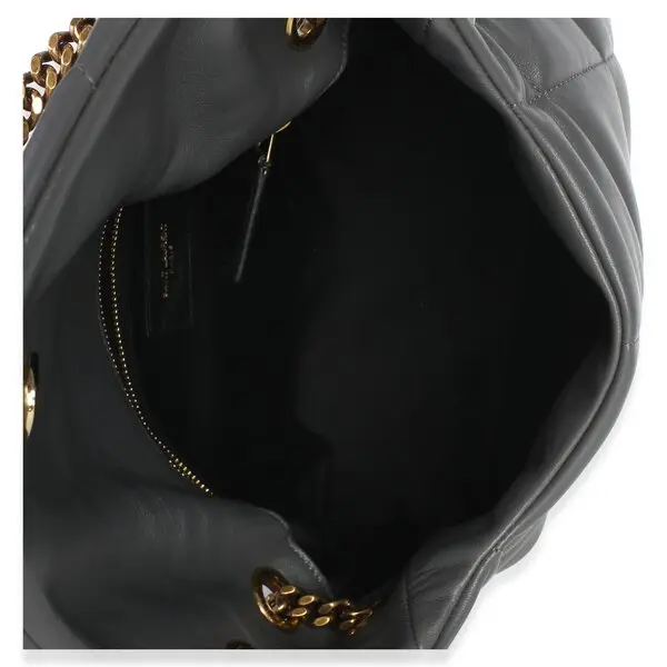 Saint Laurent Quilted Lambskin Loulou Puffer Chain Satchel - Gray