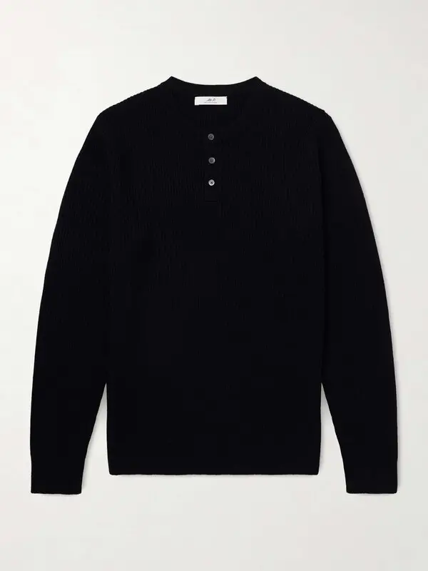 Mr P. Ribbed Wool And Cashmere Henley Sweater - Black