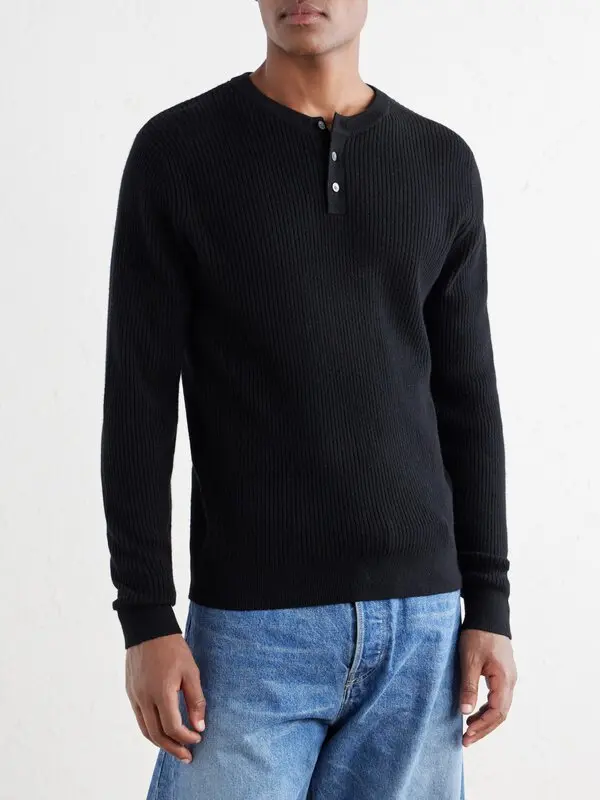 Mr P. Ribbed Wool And Cashmere Blend Henley Sweater