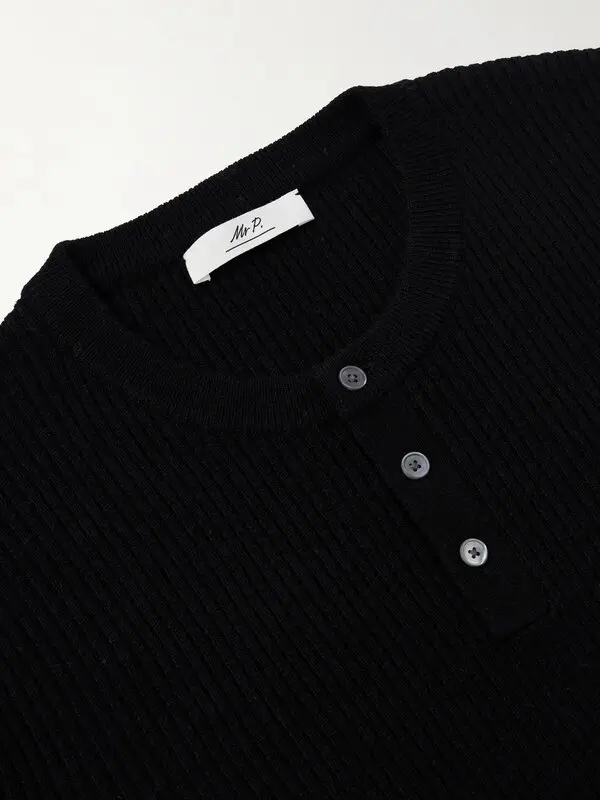 Mr P. Ribbed Wool And Cashmere Blend Henley Sweater