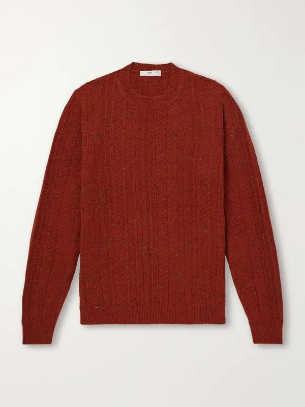 Inis Meáin Herringbone Merino Wool And Cashmere-blend Sweater - Red