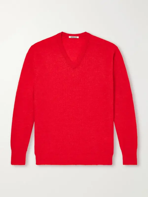 Auralee Baby Suri Alpaca-blend V-neck Sweater - Red