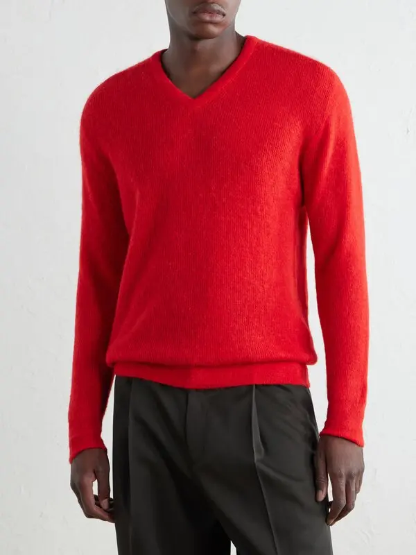 Auralee Baby Suri Alpaca-blend V-neck Sweater - Red