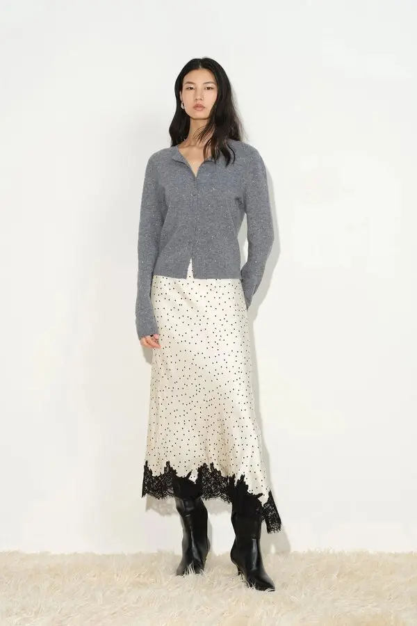 Fabrique Calliope Crystal Embellished Cardigan In Wool Yarn - Grey
