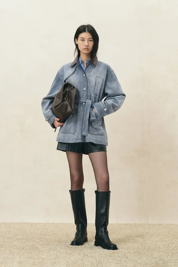 Fabrique Romy Belted Barn Jacket In Cotton Denim