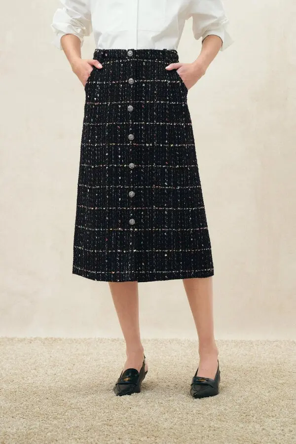 Fabrique Eleanor Metallic Flecked Houndstooth Skirt In Tweed