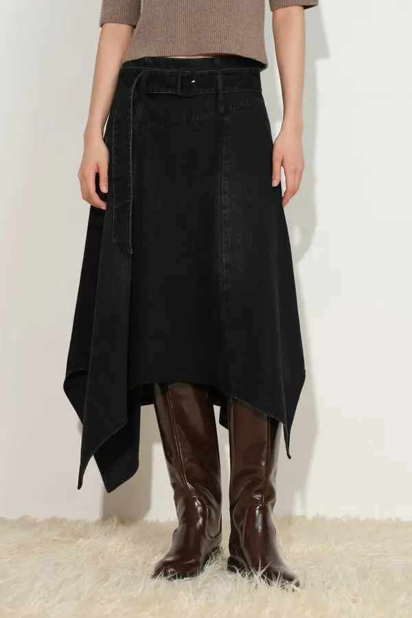 Fabrique Brooklyn Asymmetric Hem Skirt In Cotton Denim