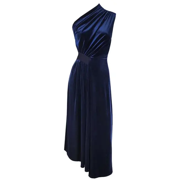 ME & THEE Skyla One Shoulder Velvet Dress - Blue