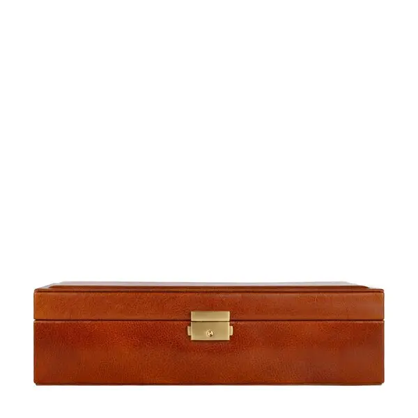 TIME RESISTANCE Cognac Leather Watch Box, Watch Organizer Herzog - Brown