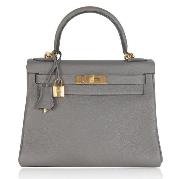 Hermès Etain Clemence Retourne Kelly 28 Ghw - Gray