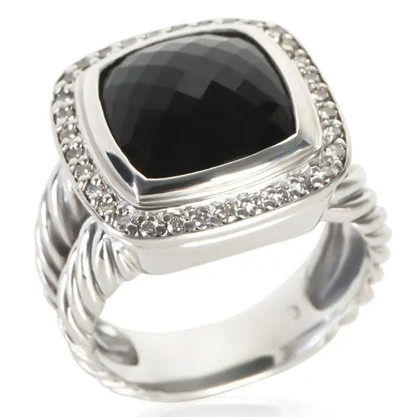 David Yurman Sterling Silver Onyx And Diamond Albion Ring