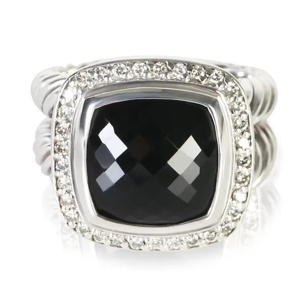 David Yurman Sterling Silver Onyx And Diamond Albion Ring - Sterling_silver