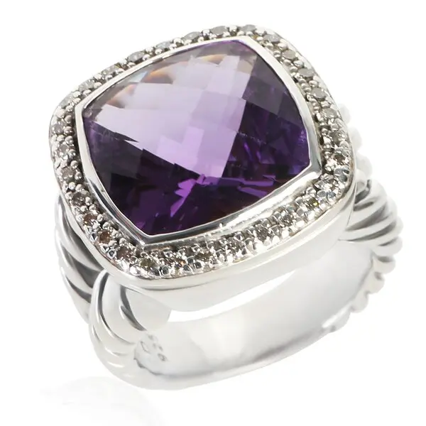 David Yurman Sterling Silver Amethyst And Diamond Albion Ring