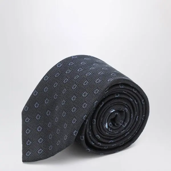 FERRAGAMO Dark Gancini Silk Jacquard Tie