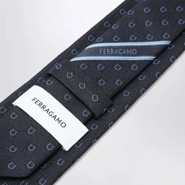 FERRAGAMO Dark Gancini Silk Jacquard Tie