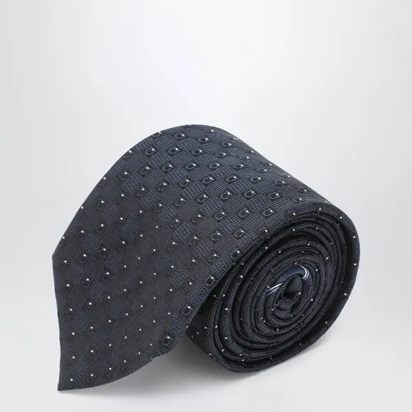 FERRAGAMO Gancini Silk Jacquard Tie - Blue