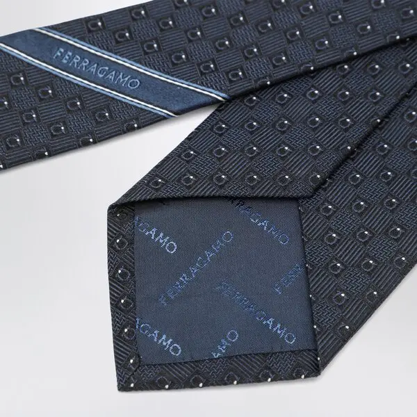 FERRAGAMO Gancini Silk Jacquard Tie - Blue