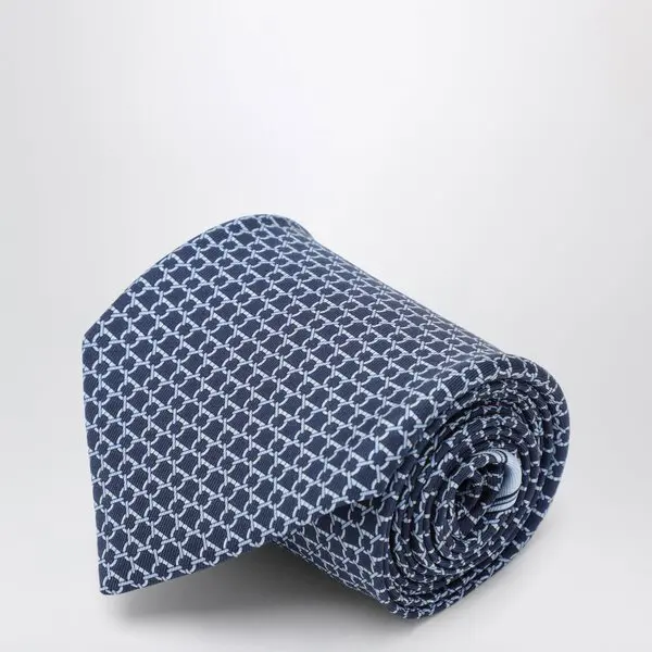 FERRAGAMO Gancini Silk Jacquard Tie - Blue