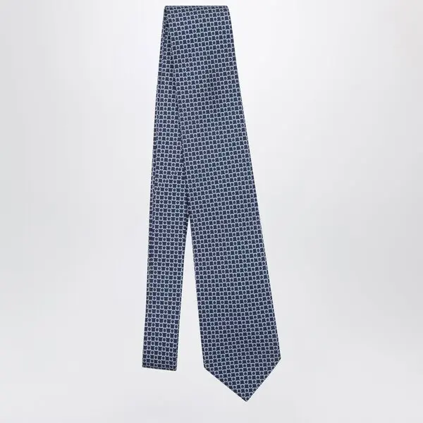 FERRAGAMO Gancini Silk Jacquard Tie - Blue