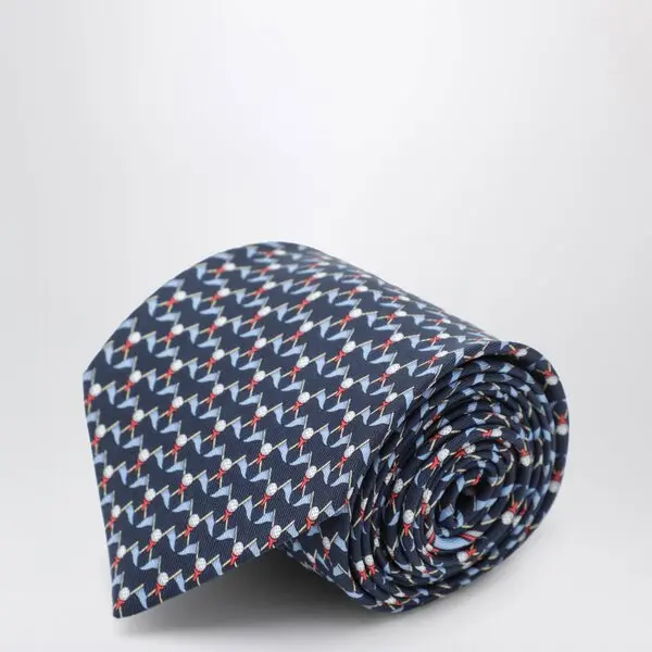 FERRAGAMO Navy Club Silk Tie - Blue