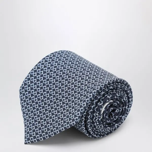 FERRAGAMO Navy Gancini Square Silk Tie - Blue