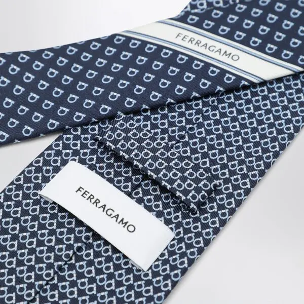 FERRAGAMO Navy Gancini Square Silk Tie