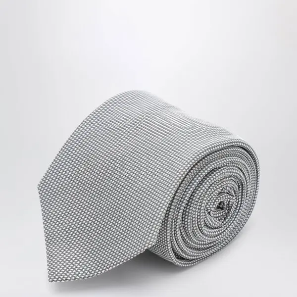 FERRAGAMO Pearl Silk Tie With Micro-check Pattern - Grey