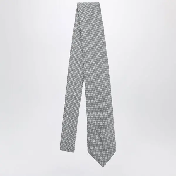 FERRAGAMO Pearl Silk Tie With Micro-check Pattern - Grey