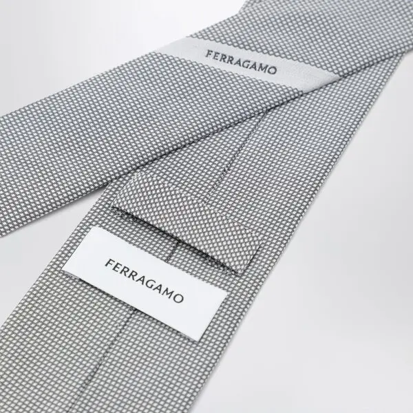 FERRAGAMO Pearl Silk Tie With Micro-check Pattern - Grey
