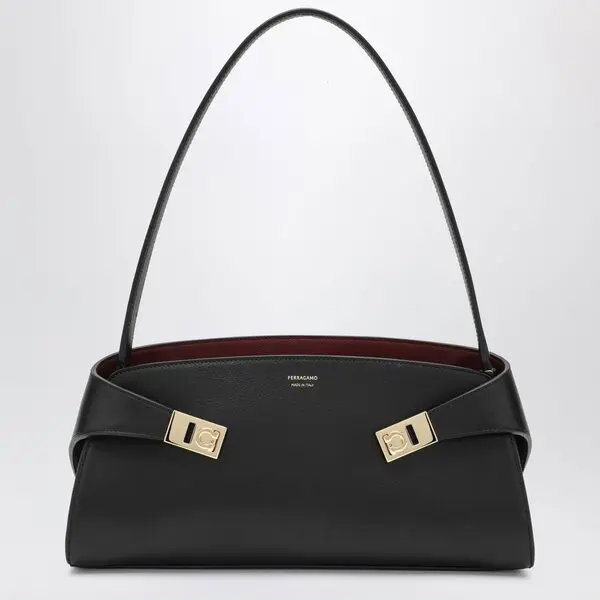 FERRAGAMO Burgundy Calfskin Shoulder Bag - Black