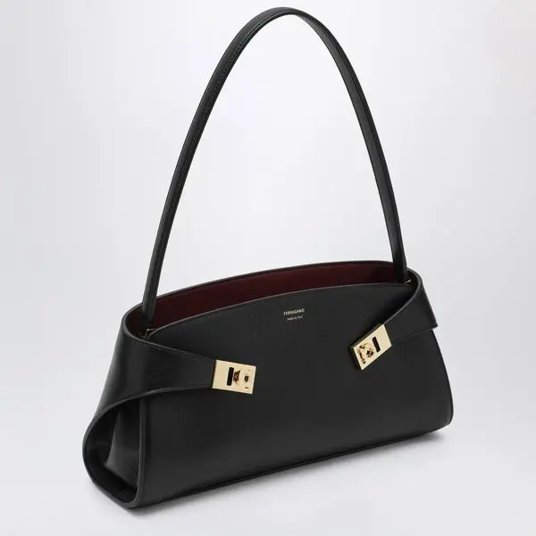 FERRAGAMO Burgundy Calfskin Shoulder Bag - Black