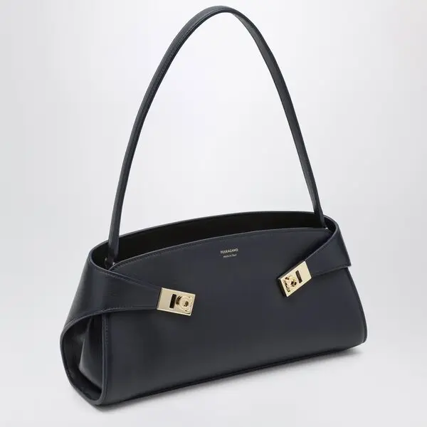 FERRAGAMO Hug East-west Navy/dark Brown Calfskin Shoulder Bag