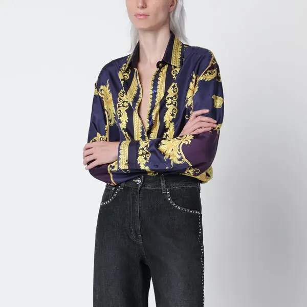 Versace Barocco Silk Twill Shirt - Blue