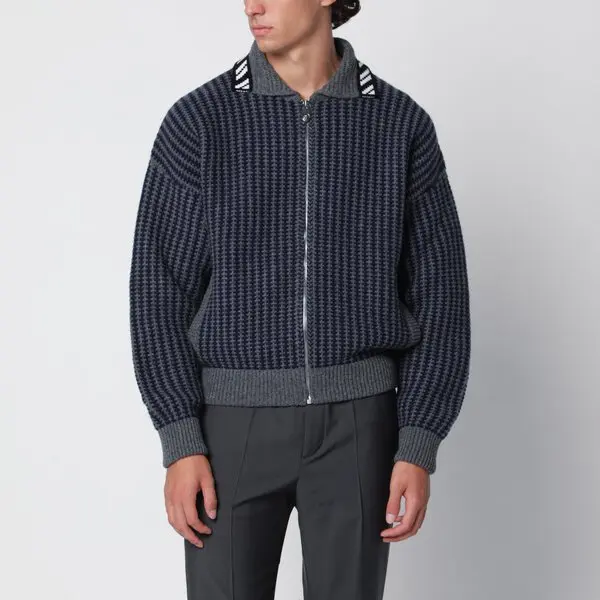Versace Dark Wool Zip-up Cardigan - Grey