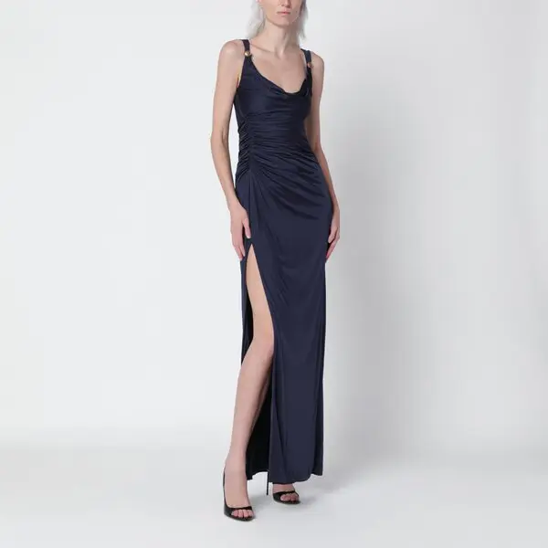 Versace Navy Viscose Jersey Evening Dress