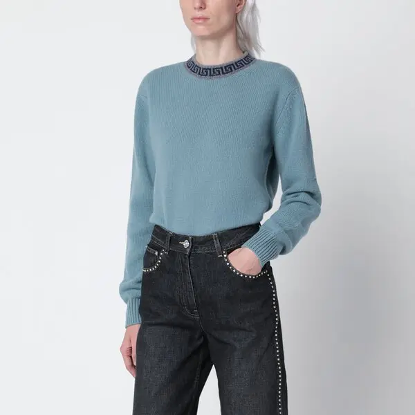 Versace Wool And Cashmere Crewneck Sweater - Light Blue