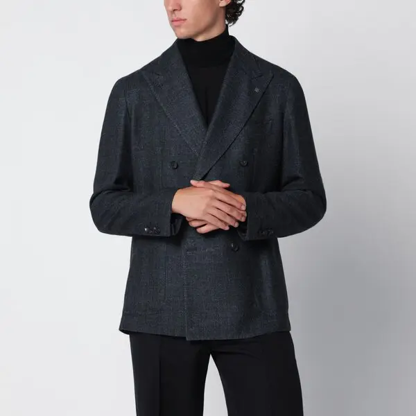 Tagliatore Petrol Double-breasted Wool And Silk Jacket - Blue