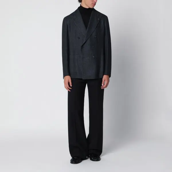 Tagliatore Petrol Double-breasted Wool And Silk Jacket