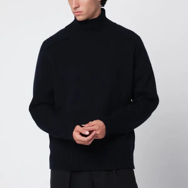 Soft Goat Navy Cashmere Turtleneck Sweater - Blue