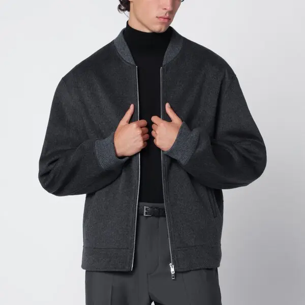 Soft Goat Dark Wool And Cashmere Bomber Jacket - Grey