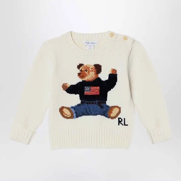 Polo Ralph Lauren Ivory Polo Bear Sweater In Cotton