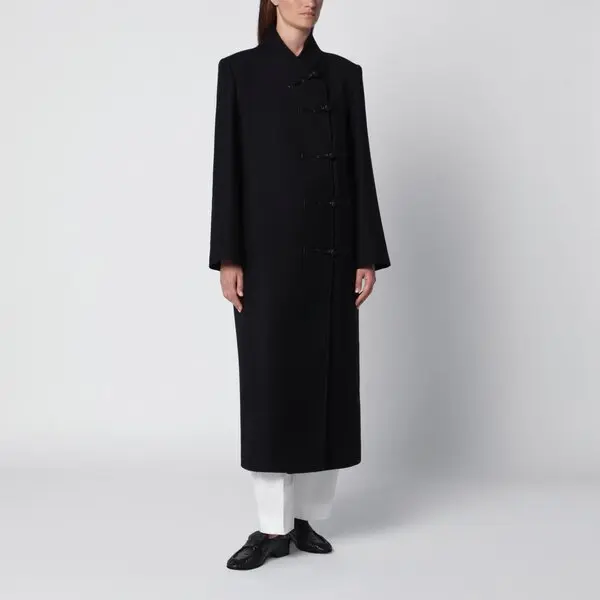 RÓHE Virgin Wool Coat With Pankou Fastening - Black