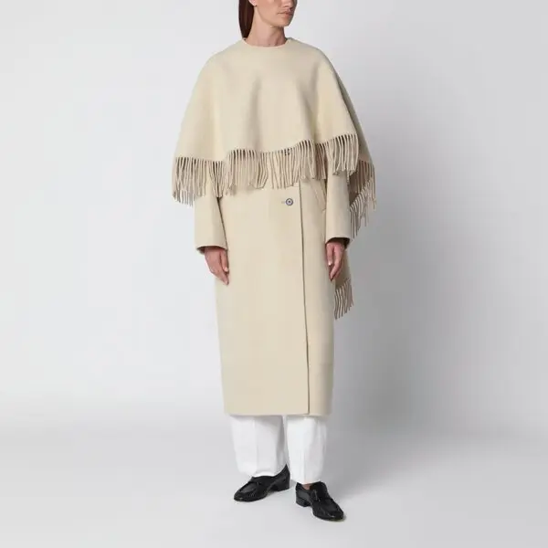 RÓHE Cape Coat With Fringes In Butter-coloured Wool