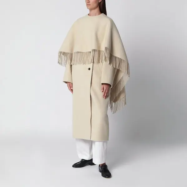 RÓHE Cape Coat With Fringes In Butter-coloured Wool