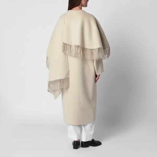 RÓHE Cape Coat With Fringes In Butter-coloured Wool