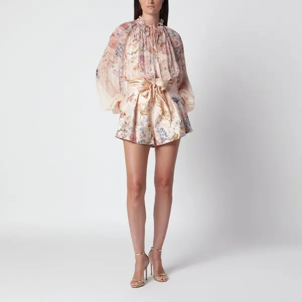 Zimmermann Valiant Peach Floral-print Shorts