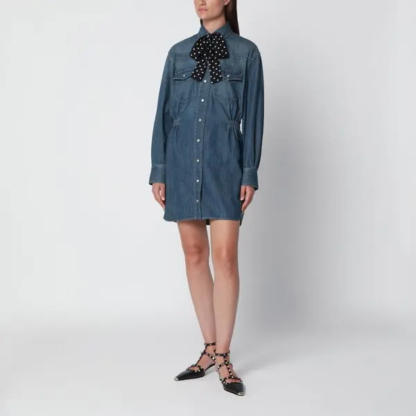 Valentino Garavani Medium Denim Dress With Polka-dot Scarf