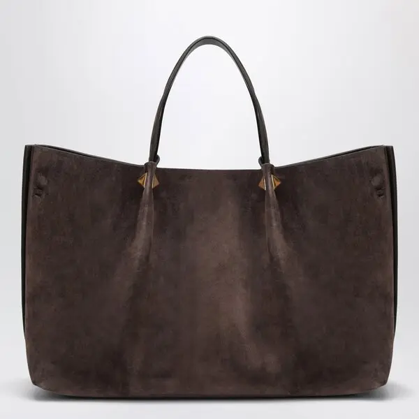 Valentino Garavani Large Rockstud Ebony Suede Shopping Bag
